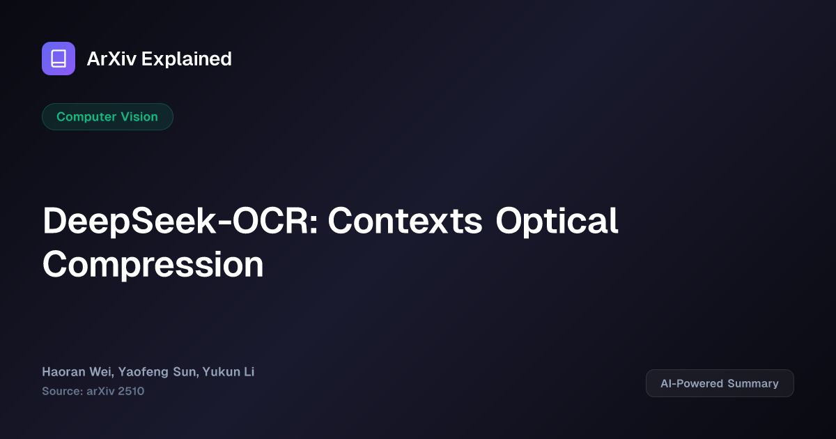 DeepSeek-OCR: Contexts Optical Compression - Explained Simply | ArXiv Explained